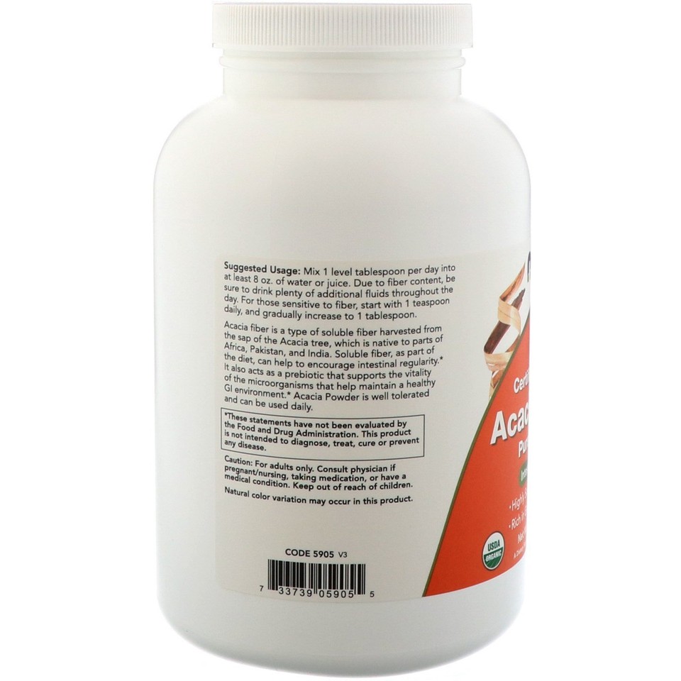 Acacia Gum Soluble Fibre Powder Certified Organic by Now Foods - 340 ...