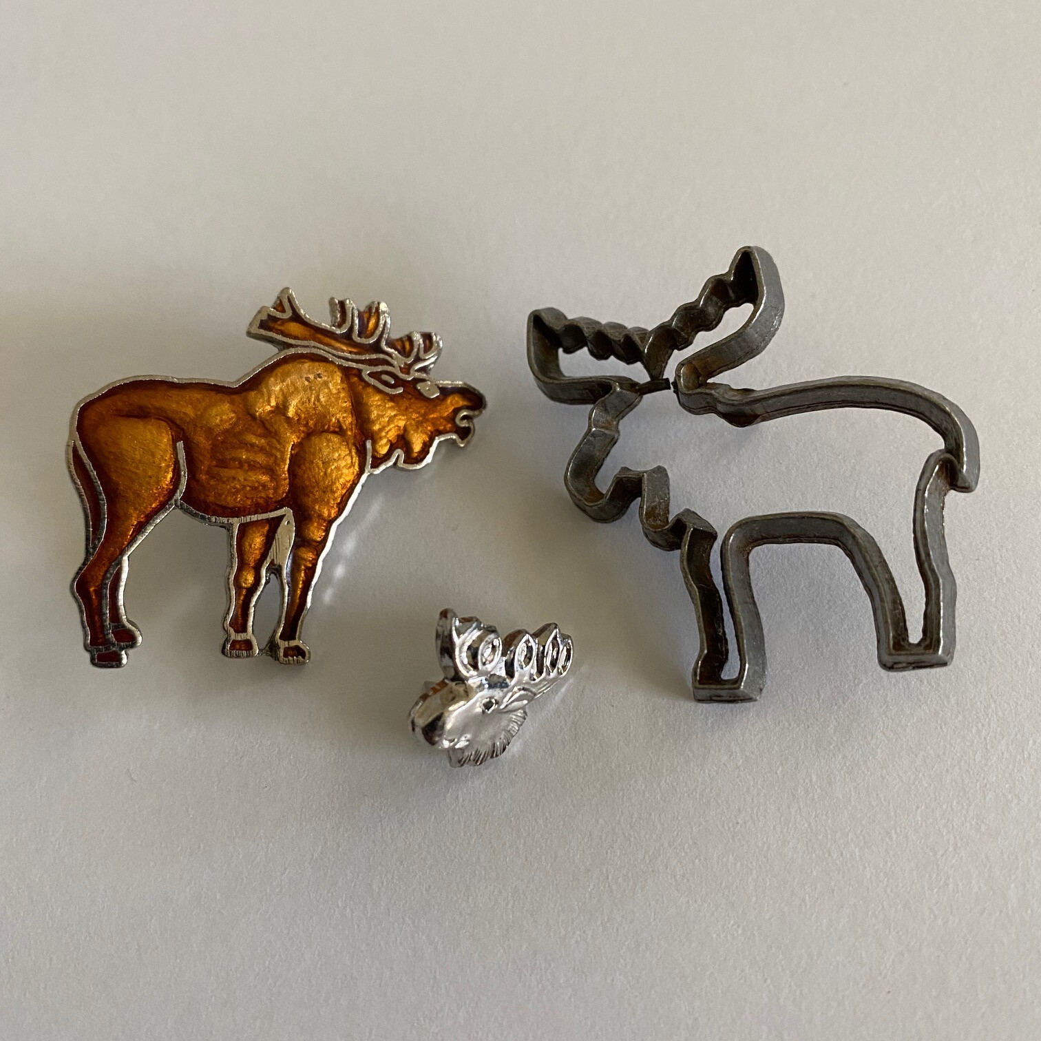 3 Vintage Moose Enamel Lapel Hat Pin Lot Ann Clark Mendon Vermont ...