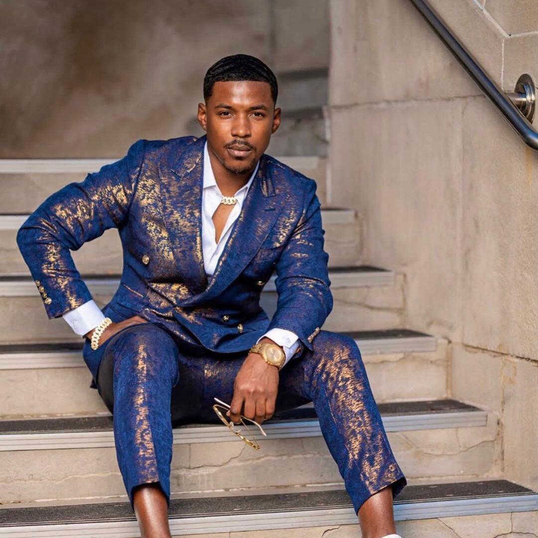 Men's Suits Slim Fit Retro Gilded Jacquard Jacket Pant Double Breasted ...