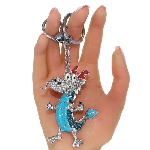 Vintage Multi-Color Rhinestone & Enamel Silver Tone Dragon Keychain 3. ...