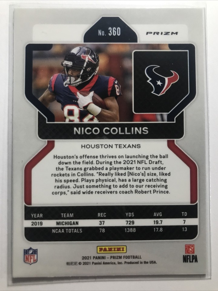 Nico Collins 202- Panini Prizm #360 ROOKIE RC ORANGE DISCO PRIZM SP ...