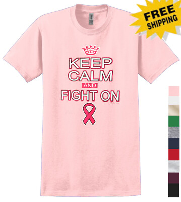 Breast Cancer Awareness Keep Calm And Fight On Ribbon Womens Mens ...