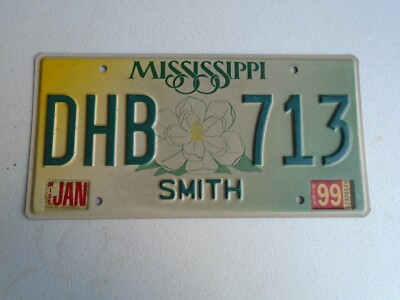 Mississippi License Plate Car Tag Magnolia Smith County MS Jan 1999 DHB ...