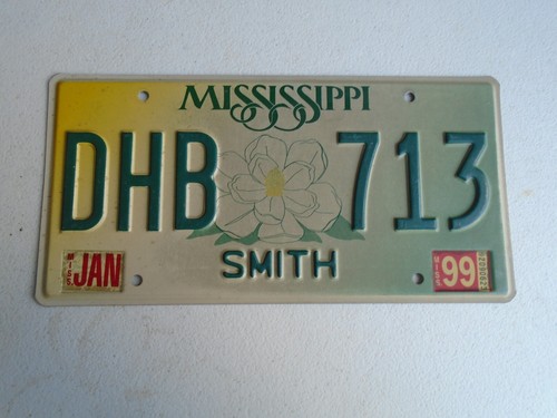 Mississippi License Plate Car Tag Magnolia Smith County MS Jan 1999 DHB ...