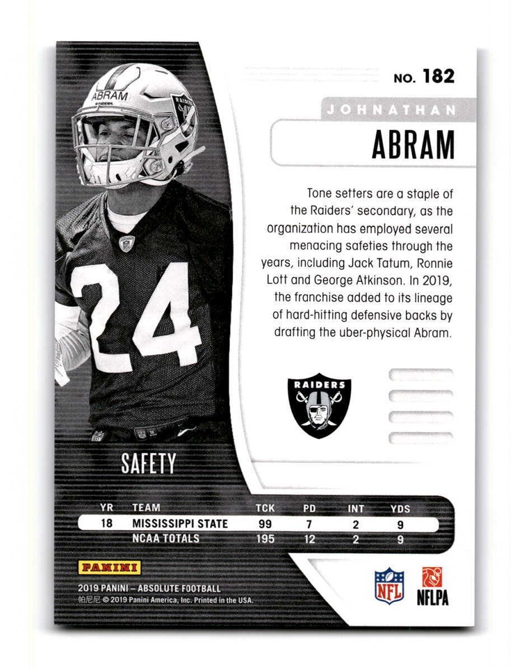 2019 Panini Absolute Spectrum Johnathan Abram SN199 182 | eBay