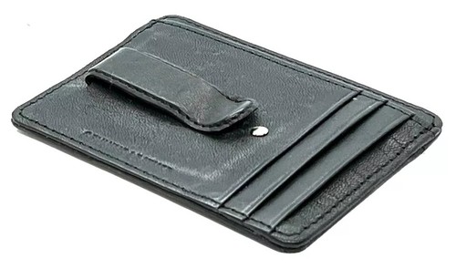 Genuine Leather Money Clip front pocket wallet with metal clip and card ...