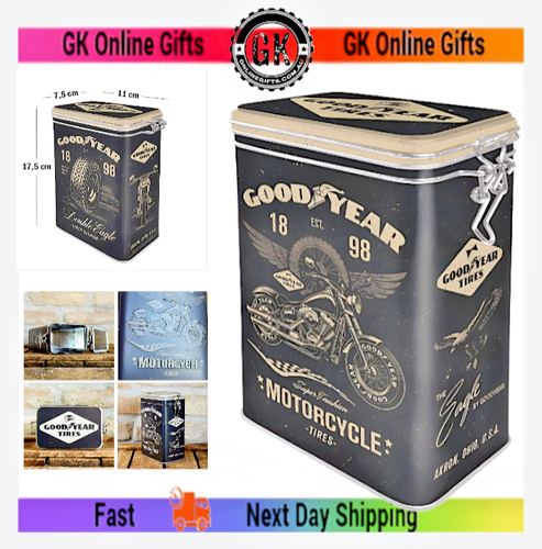 Nostalgic-Art Cip Top Tin Storage Container Motorcycle Goodyear Coffee ...