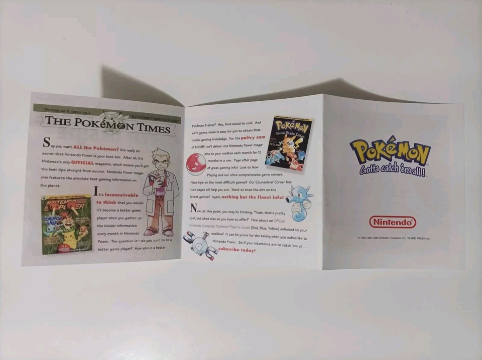 Pokémon Yellow Pikachu Edition Gameboy Manual & Inserts Only DMG-APSE ...