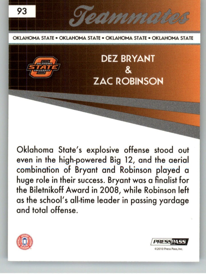 2010 Press Pass #93 Dez Bryant & Zac Robinson Teammates - OSU | eBay
