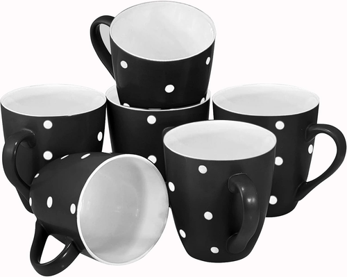16 Oz Polka Dot Coffee Mug Set of 6, Large 16 Ounce Ceramic Mugcup Set ...