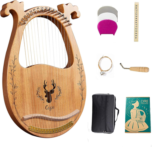 Lyre Harp, 16-String Harp Solid Wood Mahogany Lyre Harp with Tuning ...