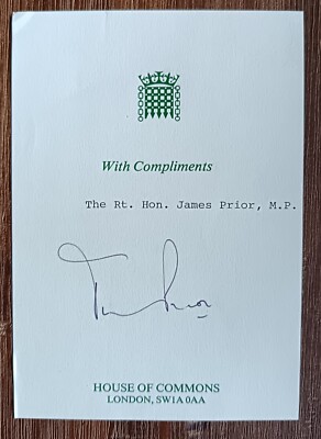 James Prior Conservative MP Hand Signed House Of Commons Comp Slip ...