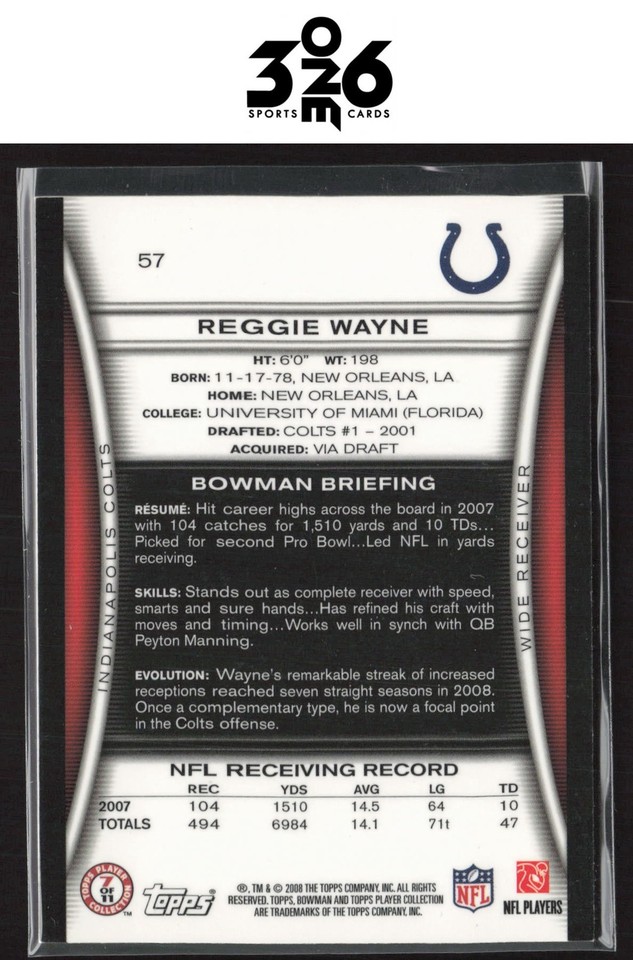 Reggie Wayne 2008 Bowman Gold #57 | eBay