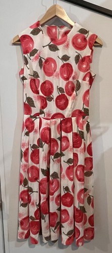 Vintage 60’s Boho Apple Print Dress Red White Pink Sleeveless/Women’s ...