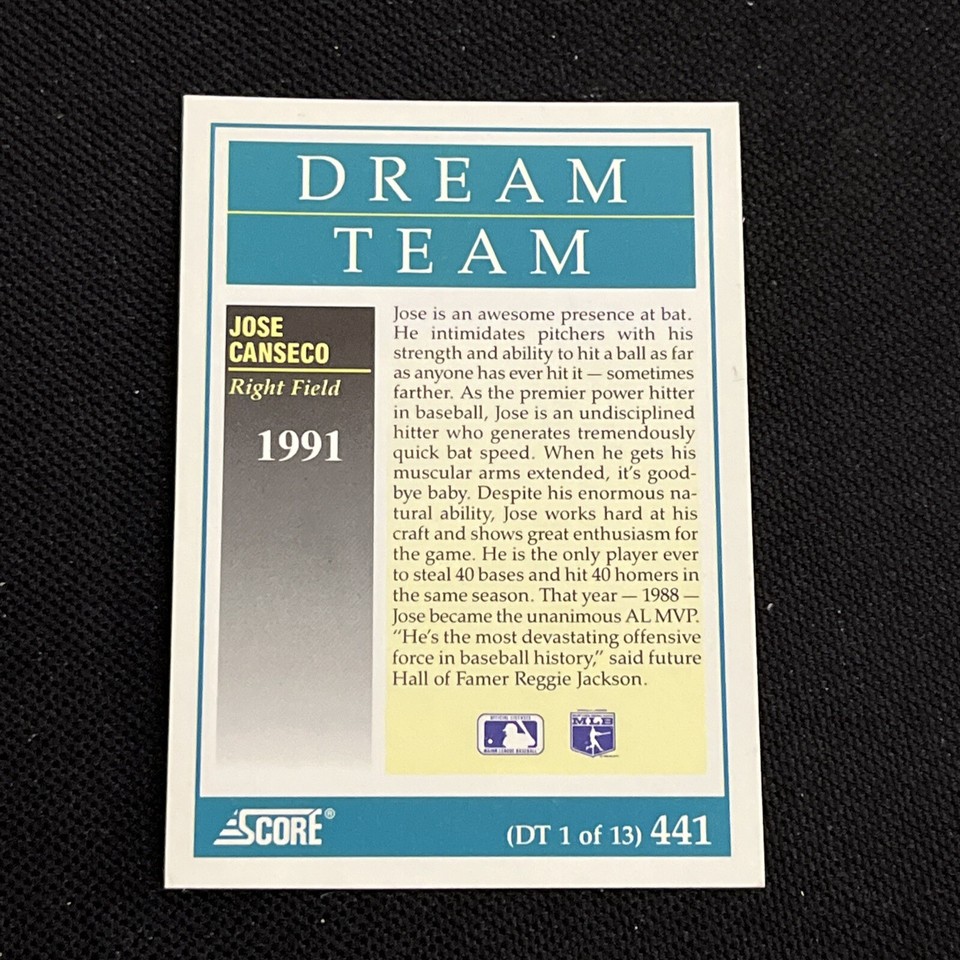 JOSE CANSECO 1991 SCORE DREAM TEAM SIGNED AUTOGRAPHED CARD OAKLAND A’S ...
