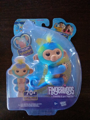 Fingerlings Interactive Baby Monkey Leo Blue - Touch Reacts 70+ Sounds ...