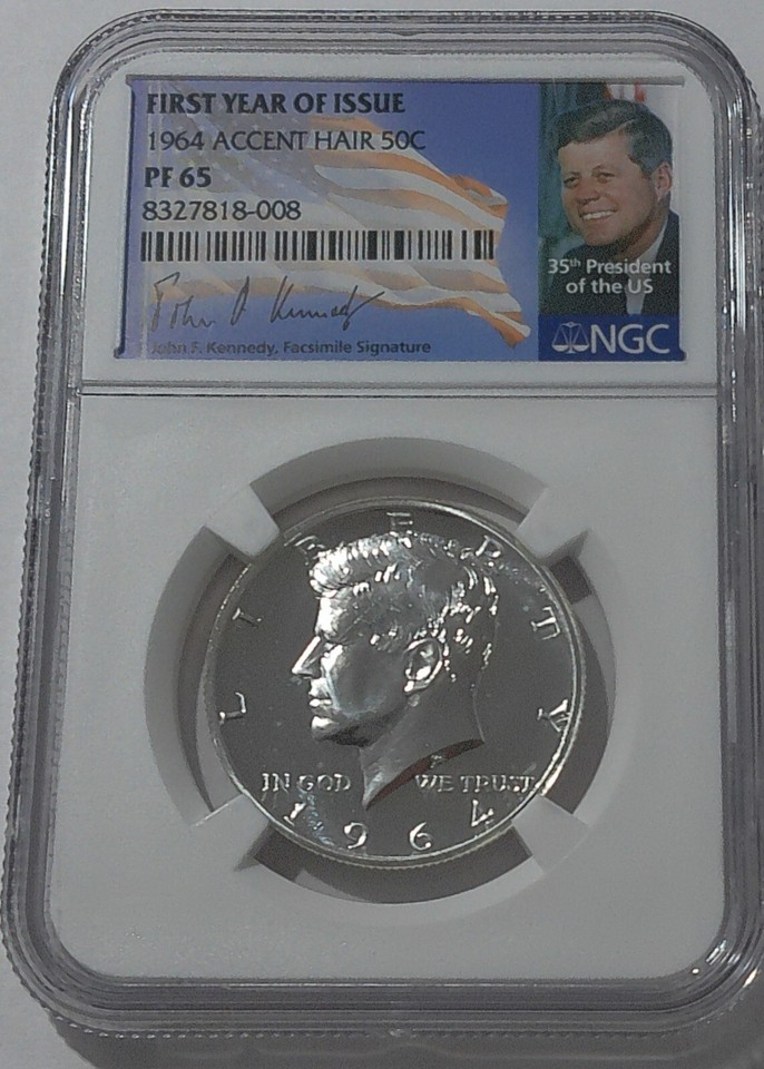 1964 NGC PF65 Proof Silver Kennedy Accent Hair Half JFK Coin Kennedy ...