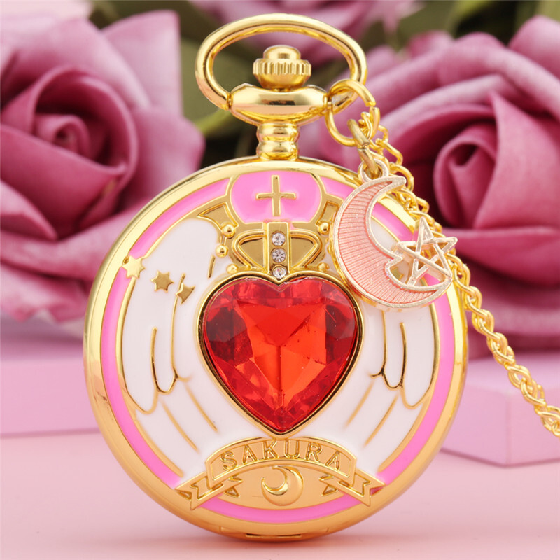 Pink Pocket Watch for Girls Cute Cartoon Design Quartz Fob Watch with ...