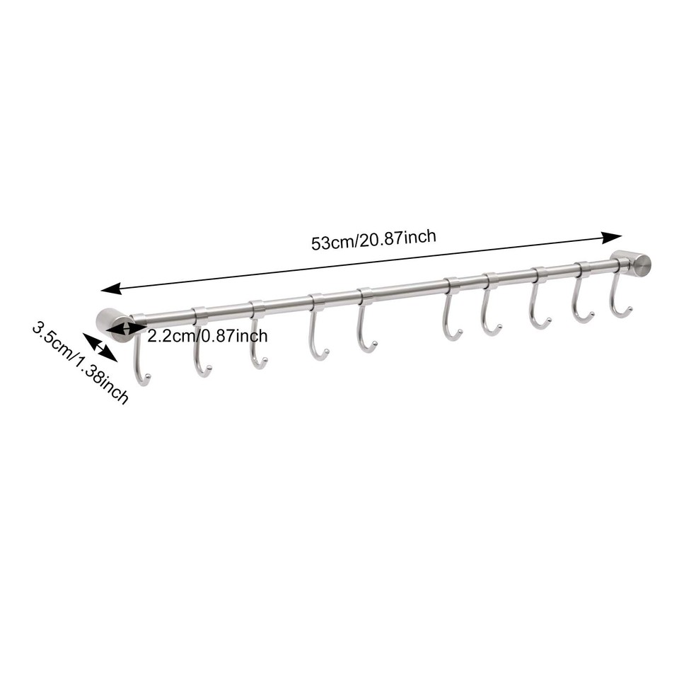 20 Inch Utensil Rack Kitchen Hanging Rack Hanging Rail Rod With 10 ...