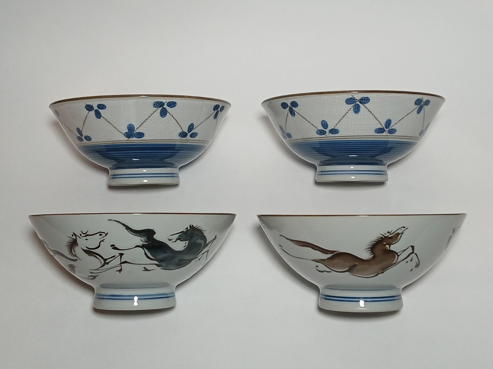 Japanese Leaping Horse & Leaf Pattern Porcelain Rice Bowls Set of 4 | eBay