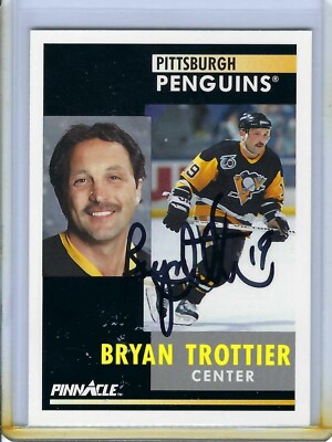PITTSBURGH PENGUINS BRYAN TROTTIER 1991-92 PINNACLE SIGNED CARD # 241 ...