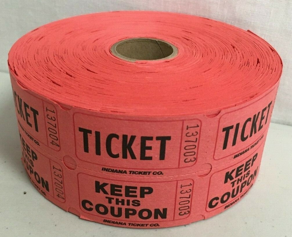 Raffle Tickets Roll of 1000 Double Stub 50/50 Split the Pot Fund Raiser ...