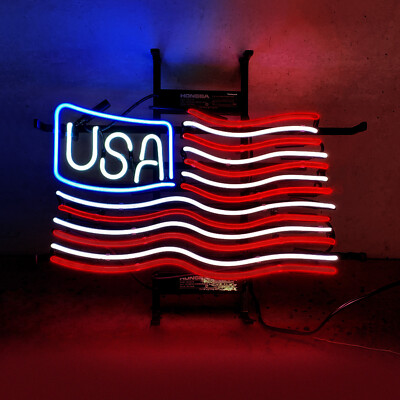 USA Flag Neon Sign Light Handcraft Artwork Home Room Wall Hanging Gift ...