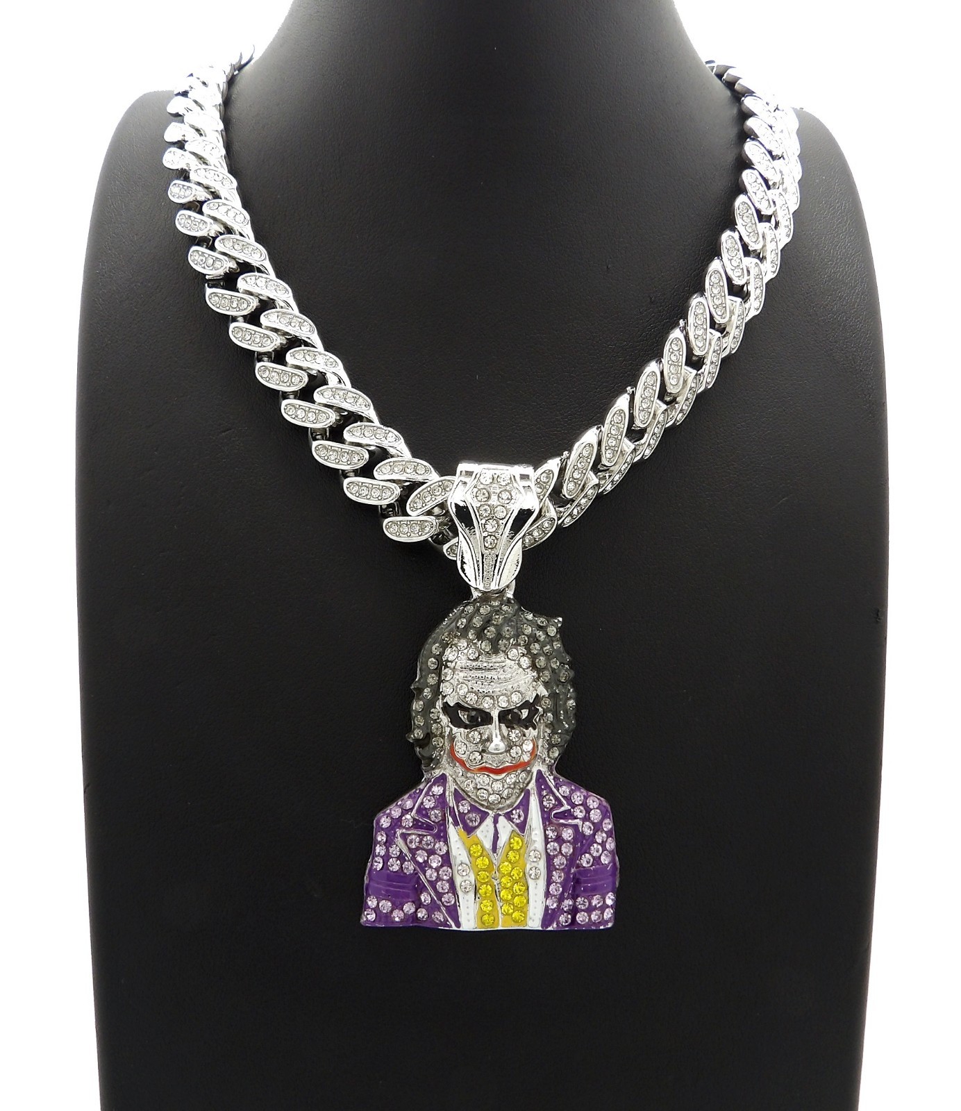Hip Hop Joker pendant & 12mm 18" Iced Box Lock Miami Cuban Choker Chain ...