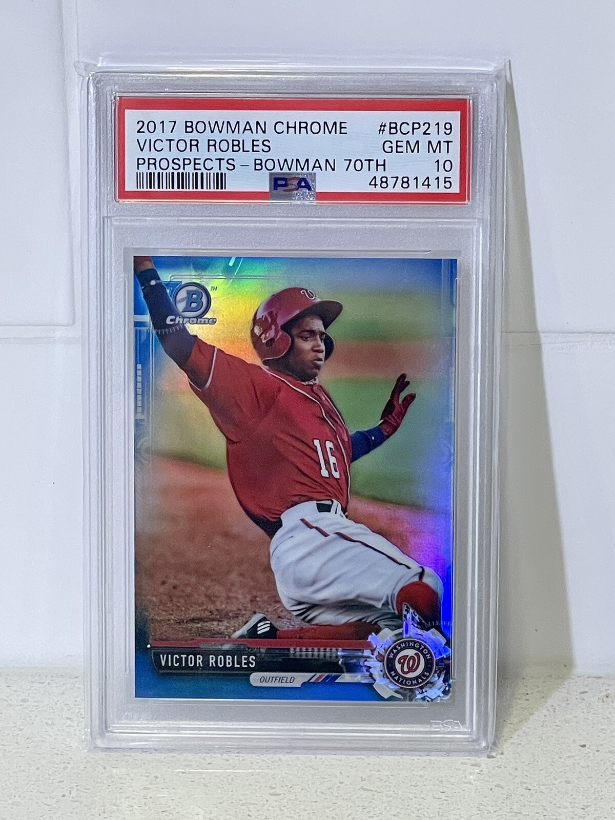 2017 Bowman Chrome Blue Refractor 70th Anniversary Victor Robles PSA 10 ...