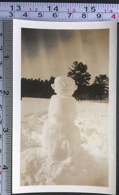 Weird Looking Snowman Sculpture Winter Face Snow Vintage BW Photo ...