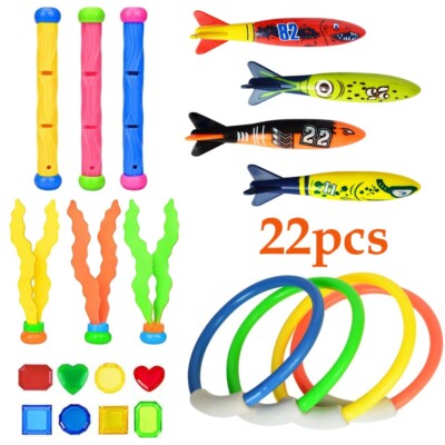 22x Underwater Diving Toys Dive Ring/Torpedo/Sticks Swimming Pool Toy ...