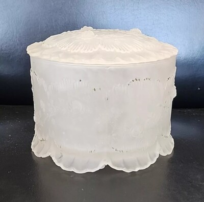 Victorian EAPG Dithridge Satin Glass Vanity Dresser Box Embossed Roses ...