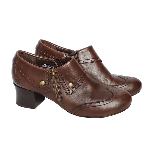 Born Leather Wingtip Bootie Shoe 9.5 41 Block Heel Brown Western Preppy ...