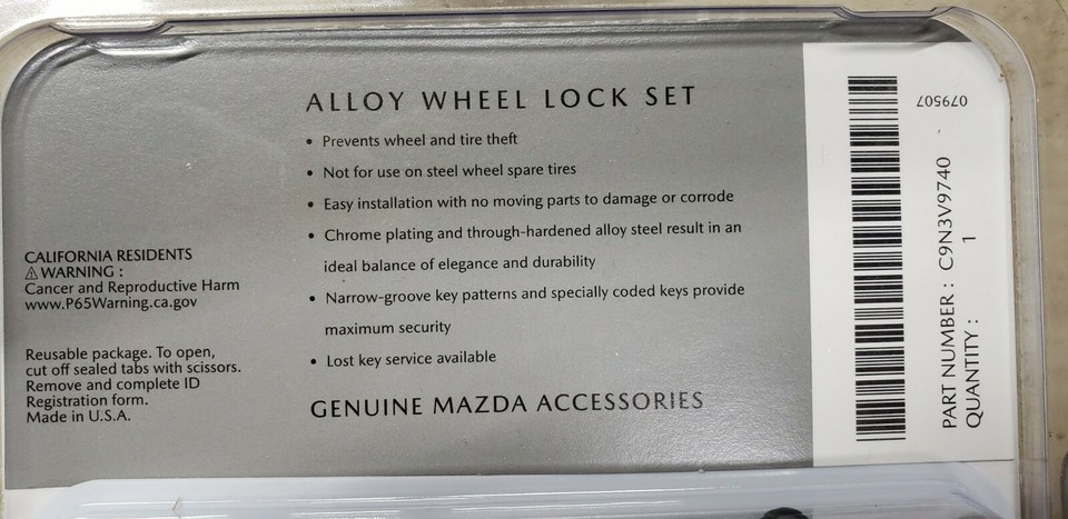 Mazda Chrome Wheel Locks (locking lugnuts) C9N3V9740A fits all Mazda ...