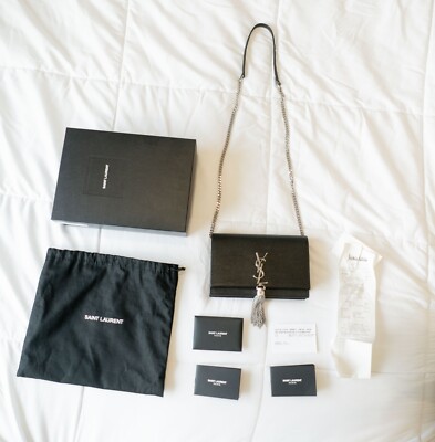 Black YSL Black Kate Wallet on Chain with Tassel | eBay