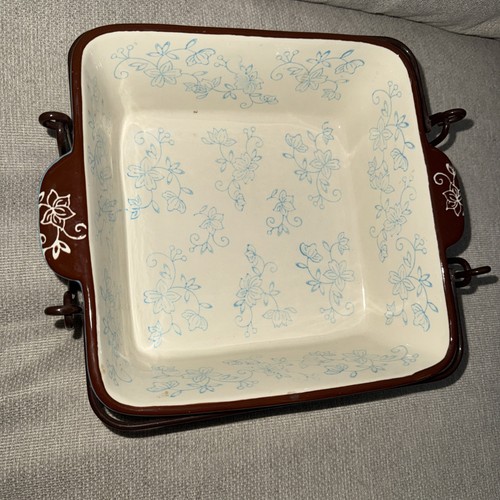 Temp-tations Floral Lace 8x8” Casserole Set Ceramic Ovenware Light blue ...