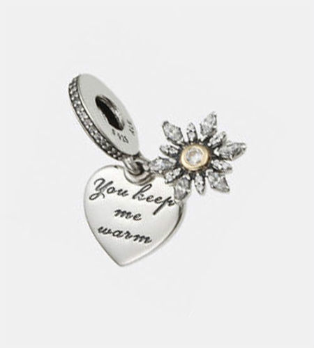 NEW AUTHENTIC PANDORA CHARM 2-TONE SNOWFLAKE HEART CHARM 14K #792012CZ ...