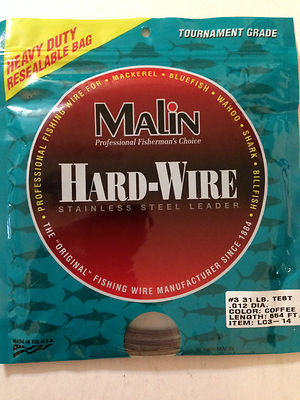Malin Hard Wire Size 31 pound 554 Ft Fishing Wire Leader LC3-14 | eBay