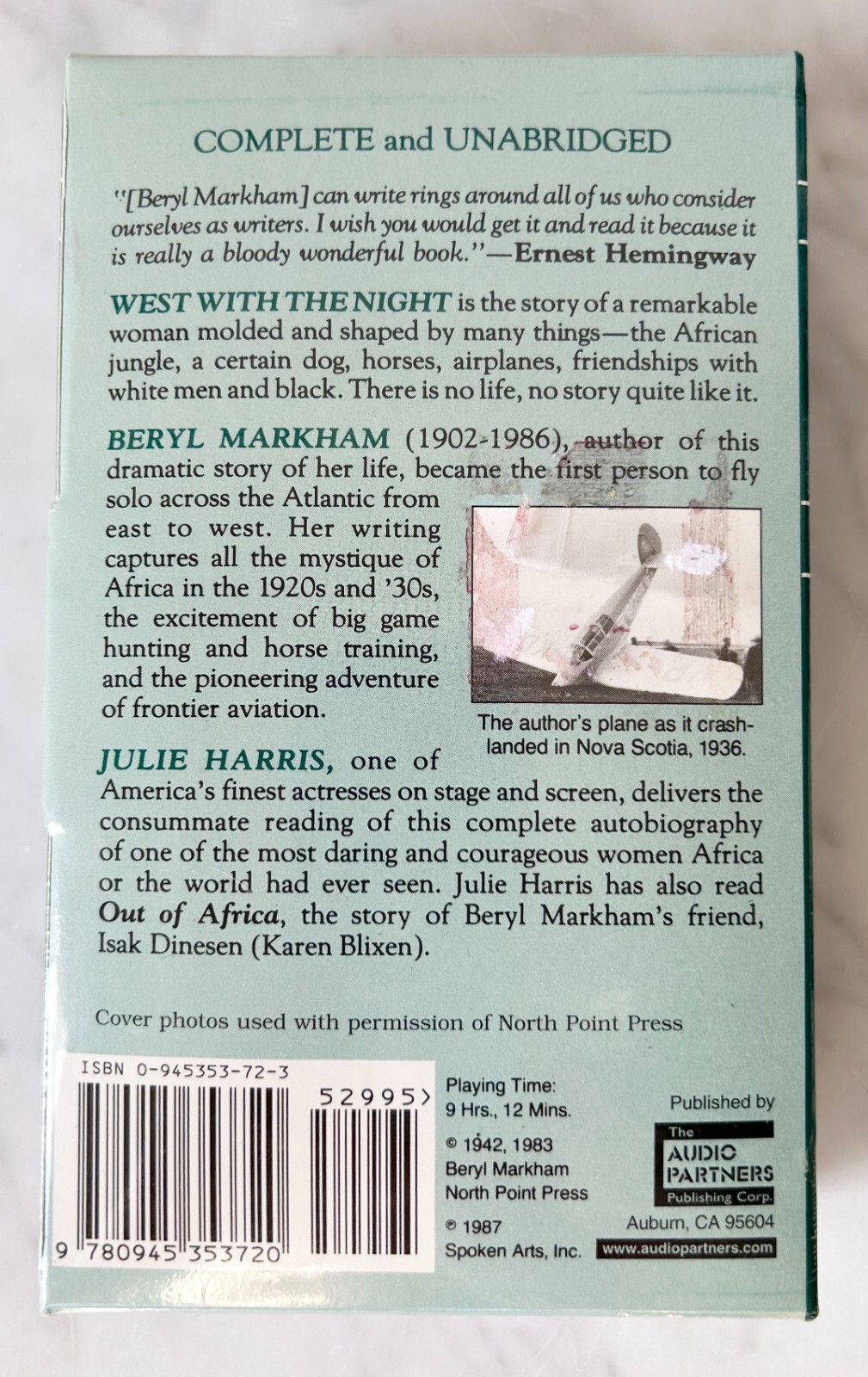 West with the Night by Beryl Markham (Merchandise, Other, Unabridged ...