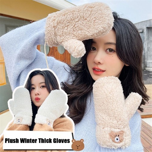Thick Winter Warm Riding Mittens Soft Plush Glove With Ropes Fingerless ...