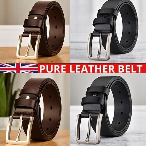 Mens Leather Belts Genuine Pure Leather Black Brown Trouser Jeans Belt ...