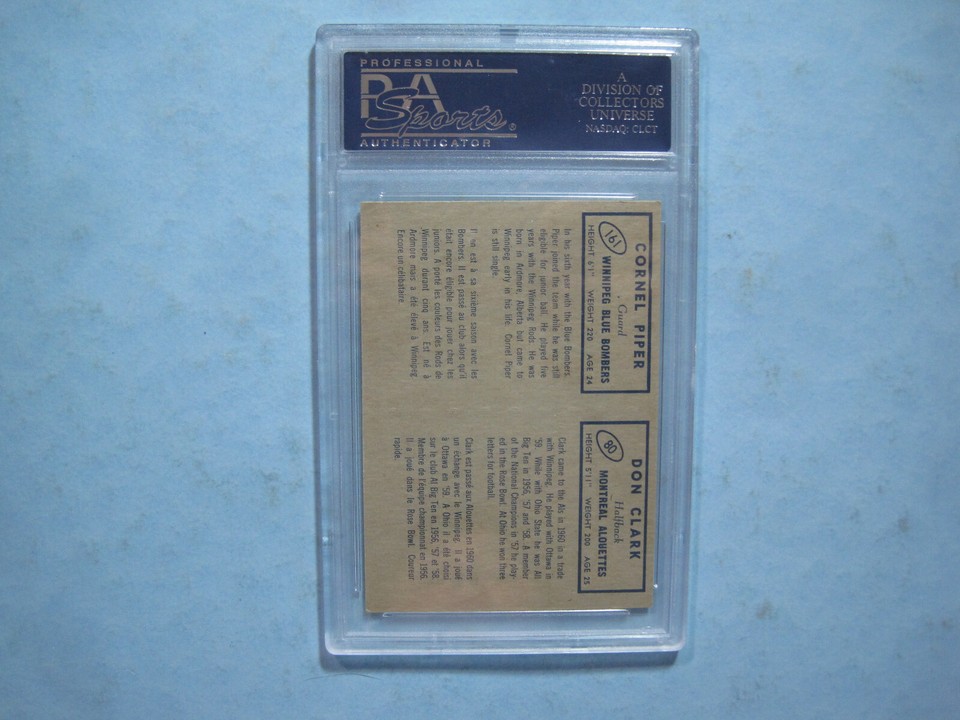 1962 TOPPS CFL FOOTBALL CARD PANEL #80 DON CLARK #161 CORNEL PIPER PSA ...