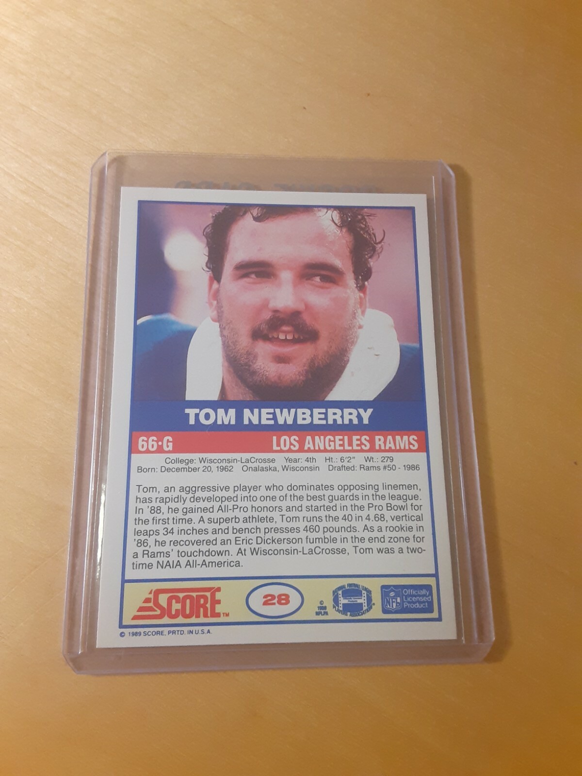 1989 Score #28 TOM NEWBERRY Los Angeles Rams ROOKIE Football Card ...