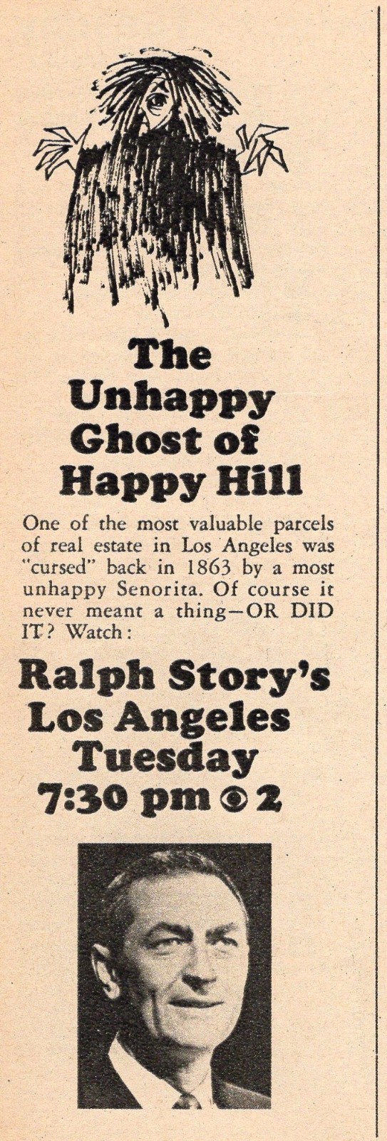 1964 KTVU TV AD~RALPH STORY~THE UNHAPPY GHOST OF HAPPY HILL~CURSED BACK ...