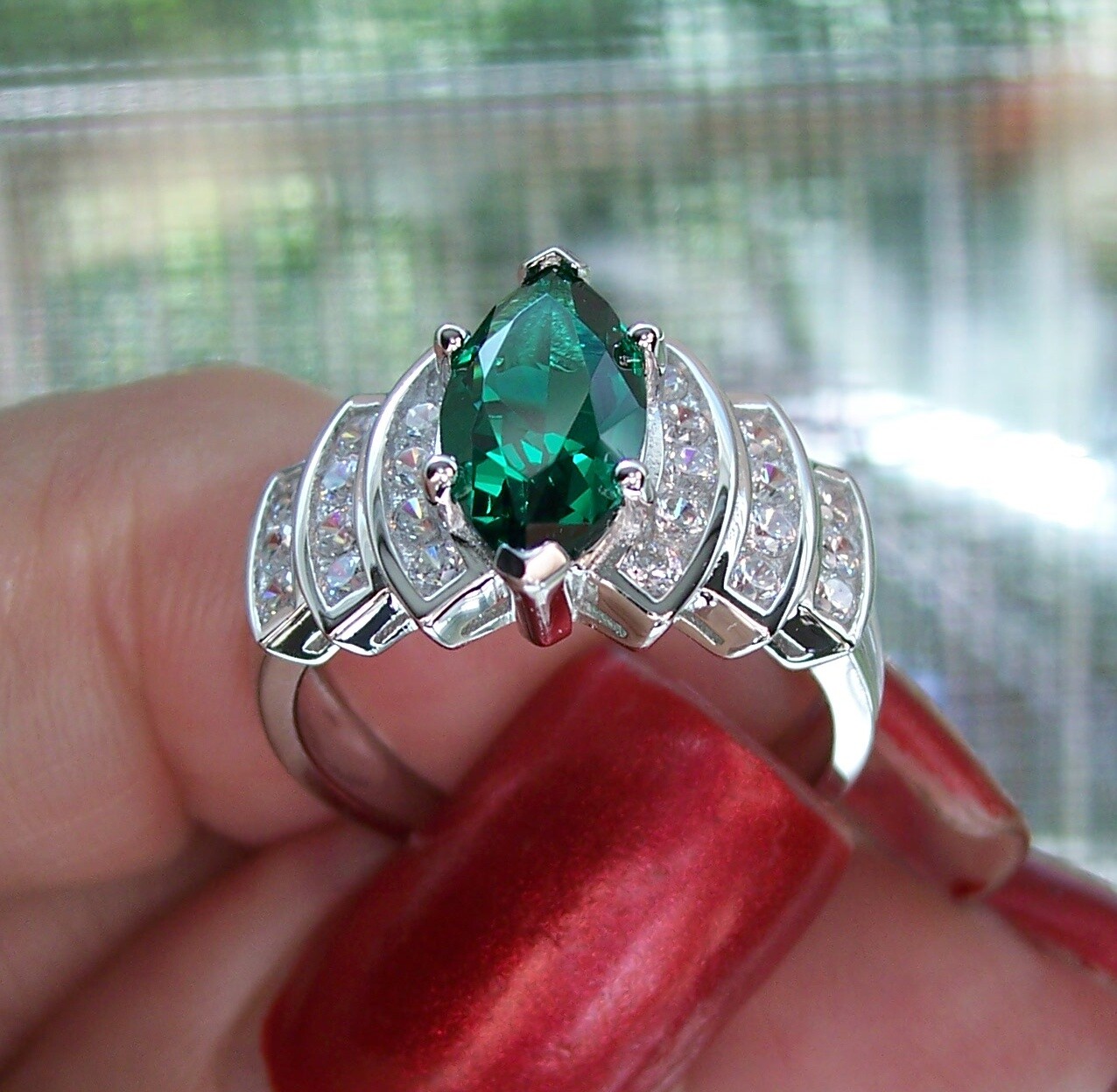 Marquise Simulated Emerald CZ Ring Stair Step Design 925 Sterling ...