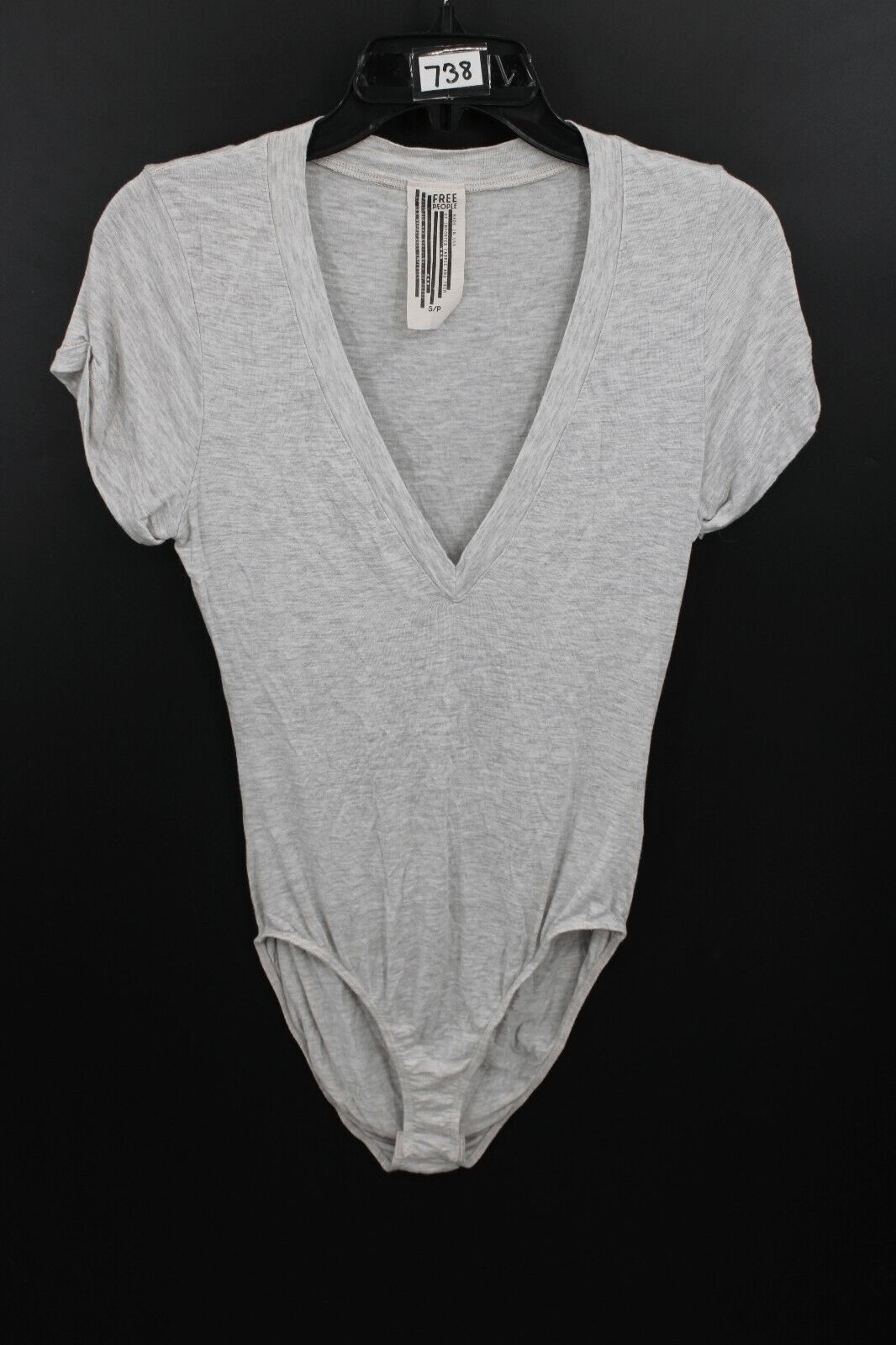 Free People Deep V Neck Short Sleeve Bodysuit Gray Snap Closure Me Oh ...