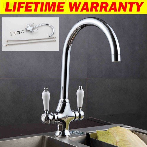 Kitchen Mixer Tap Monobloc Traditional Swivel Dual Lever Handle Faucet ...