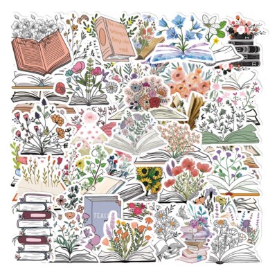 50 Pieces Of Floral Book Sticker, Book Sticker, Waterproof, Vinyl ...