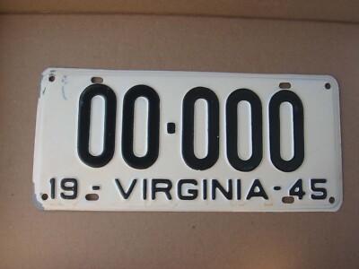 OLD ORIGINAL 1945 VA VIRGINIA DMV SALES ROOM SAMPLE LICENSE PLATE LOW ...