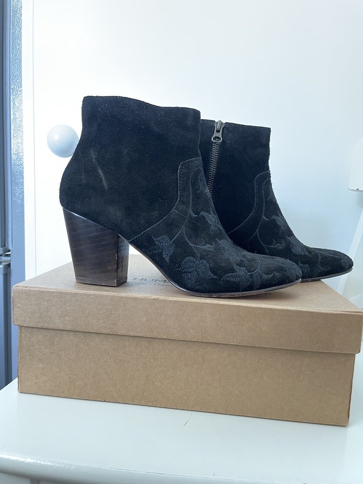 Huma Blanco Black Suede Boots Women’s Size 8 Stacked 3”Heel Zip NWB ...